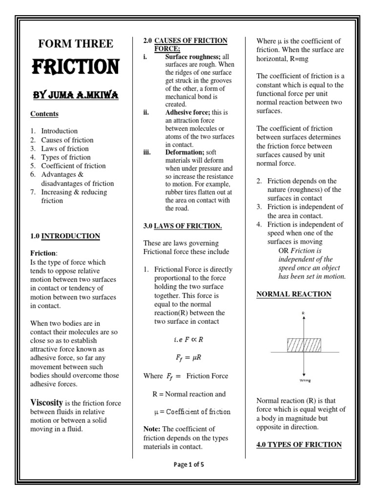 MKENYE PHYSICS PHY FORM THREE-Frictions | PDF | Friction | Force