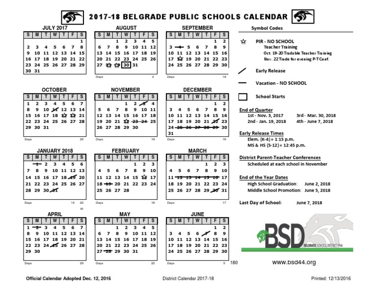 District Calendar For 2017 18 School Year | PDF