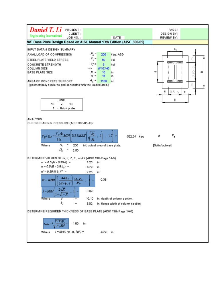 Base Plate - Excel | PDF | Column | Applied And Interdisciplinary Physics