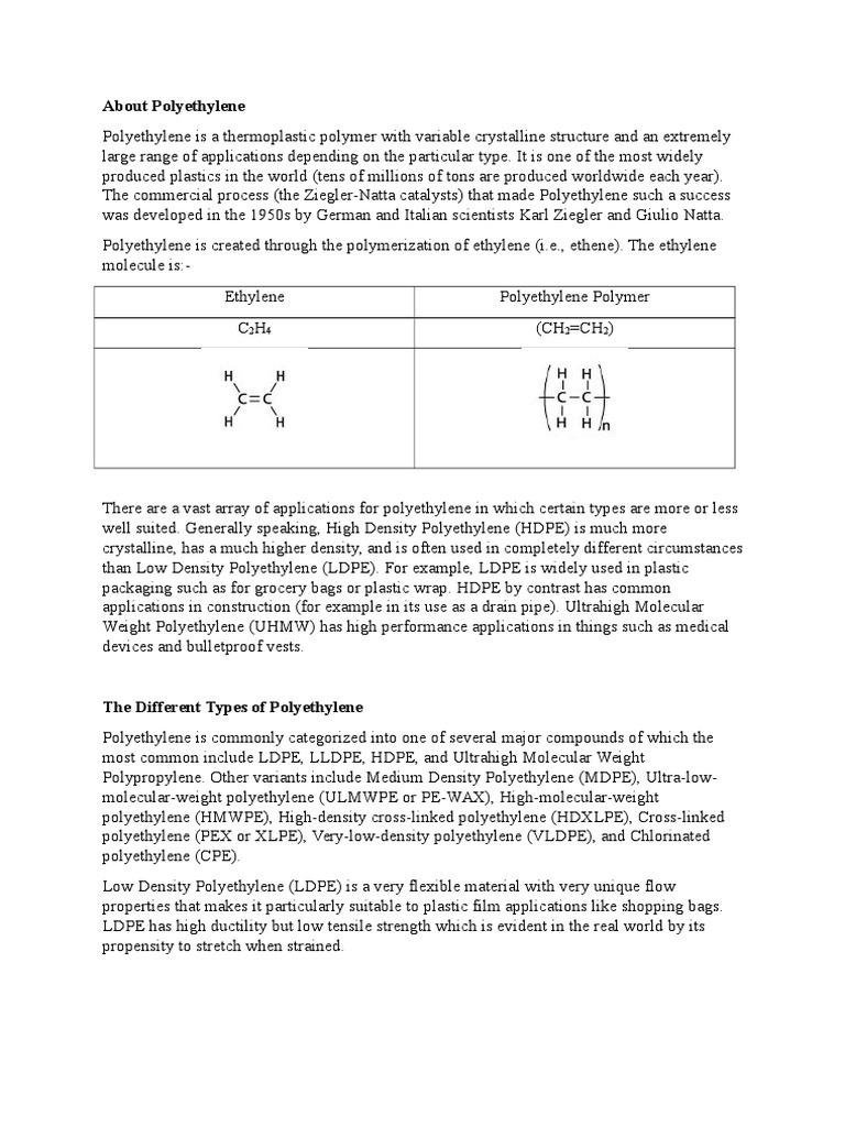 About Polyethylene | Polyethylene | Polymers