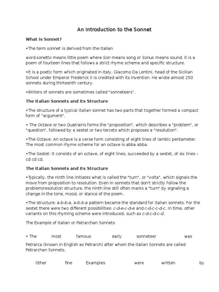 An Introduction To The Sonnet | PDF | Sonnets | Shakespeare's Sonnets