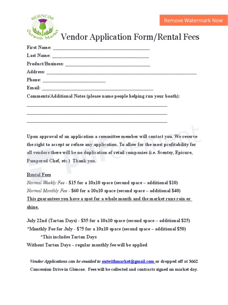 Outwith Market Vendor Application-Fillable PDF | PDF | Business ...