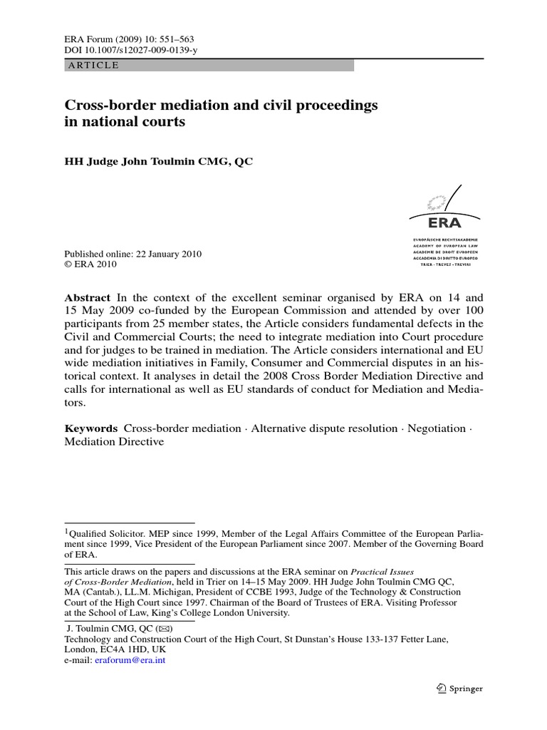 Cross-Border Mediation and Civil Proceedings in National Courts | PDF ...