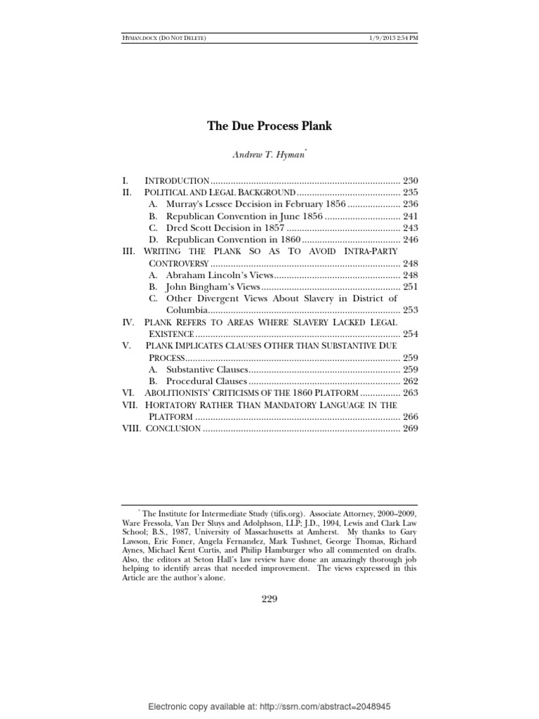 The Due Process Plank: Andrew T. Hyman | Download Free PDF | Fourteenth ...