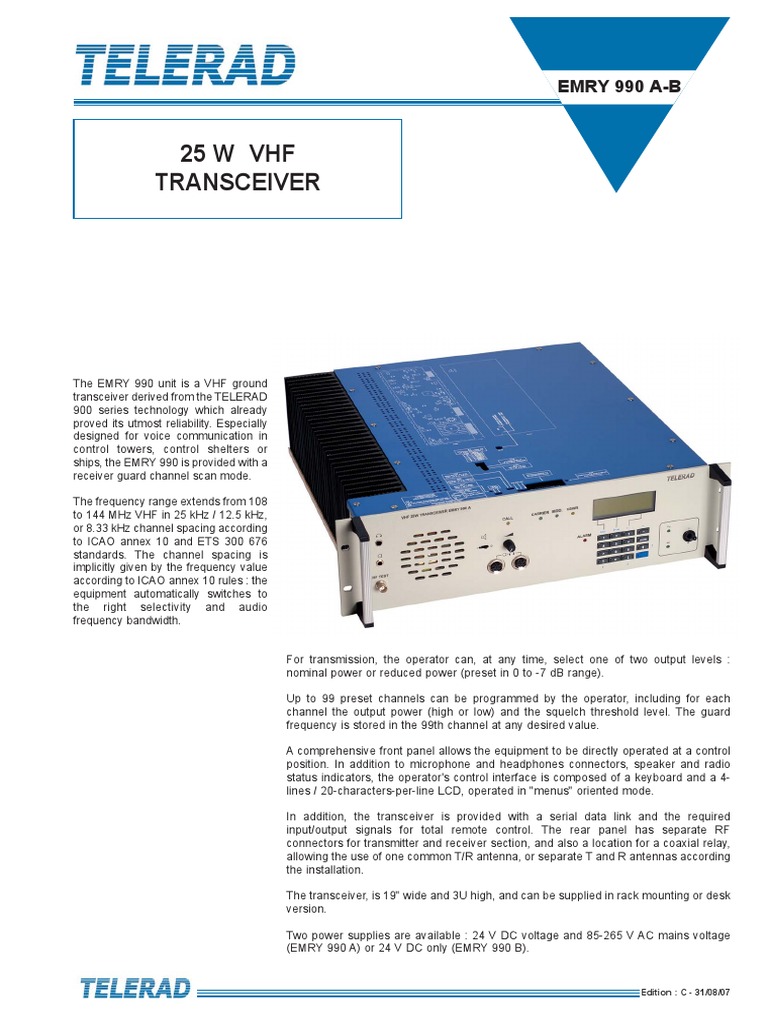 VHF-UHF Transceiver Solutions by Telerad | PDF | Bandwidth (Signal ...