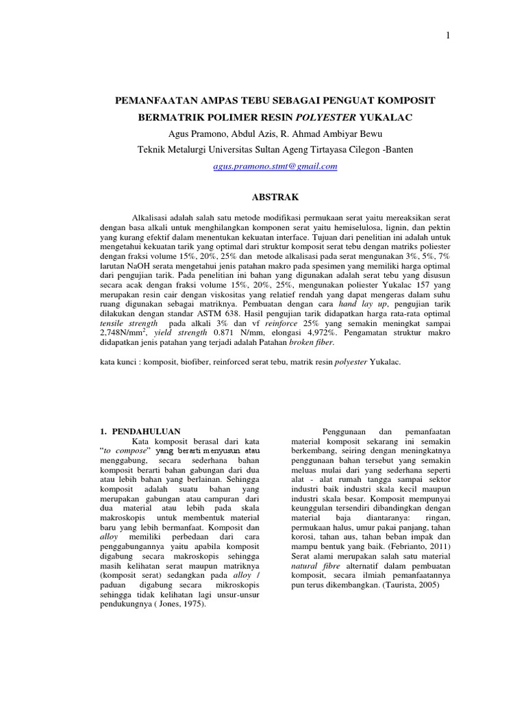 Penguatan Komposit Serat Tebu dengan Alkalisasi | PDF