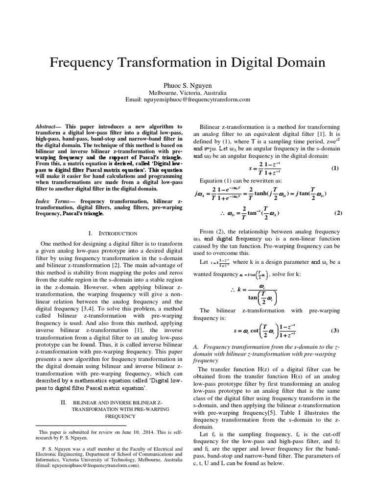 Frequency Transformation in Digital Domain | PDF | Low Pass Filter ...