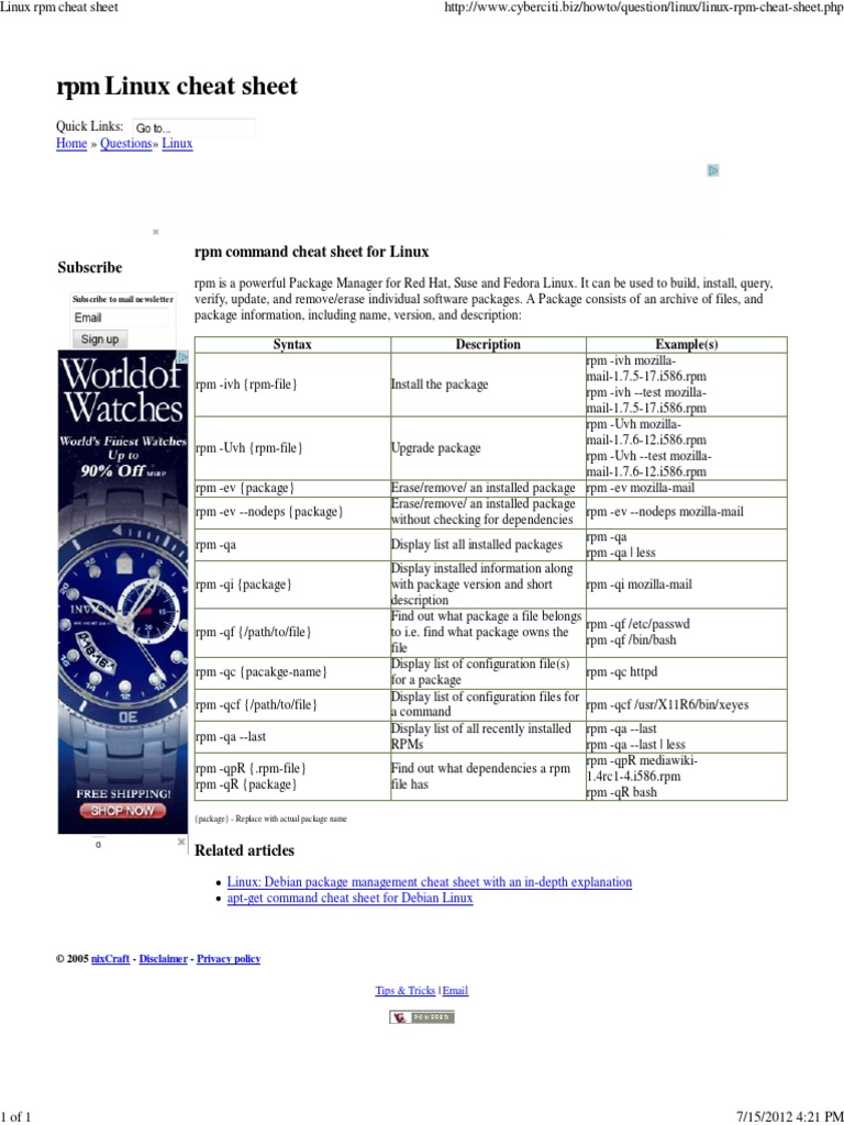 Linux RPM Cheat Sheet | PDF | Unix | Operating System Technology