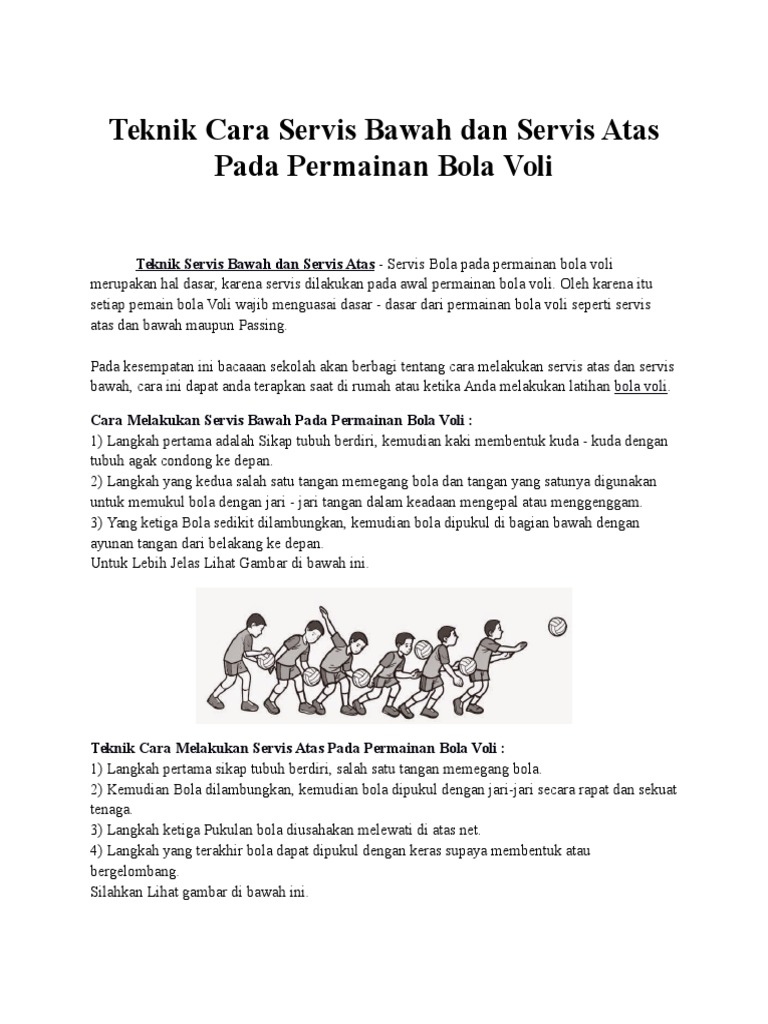 Teknik Cara Servis Bawah Dan Servis Atas Pada Permainan Bola Voli | PDF