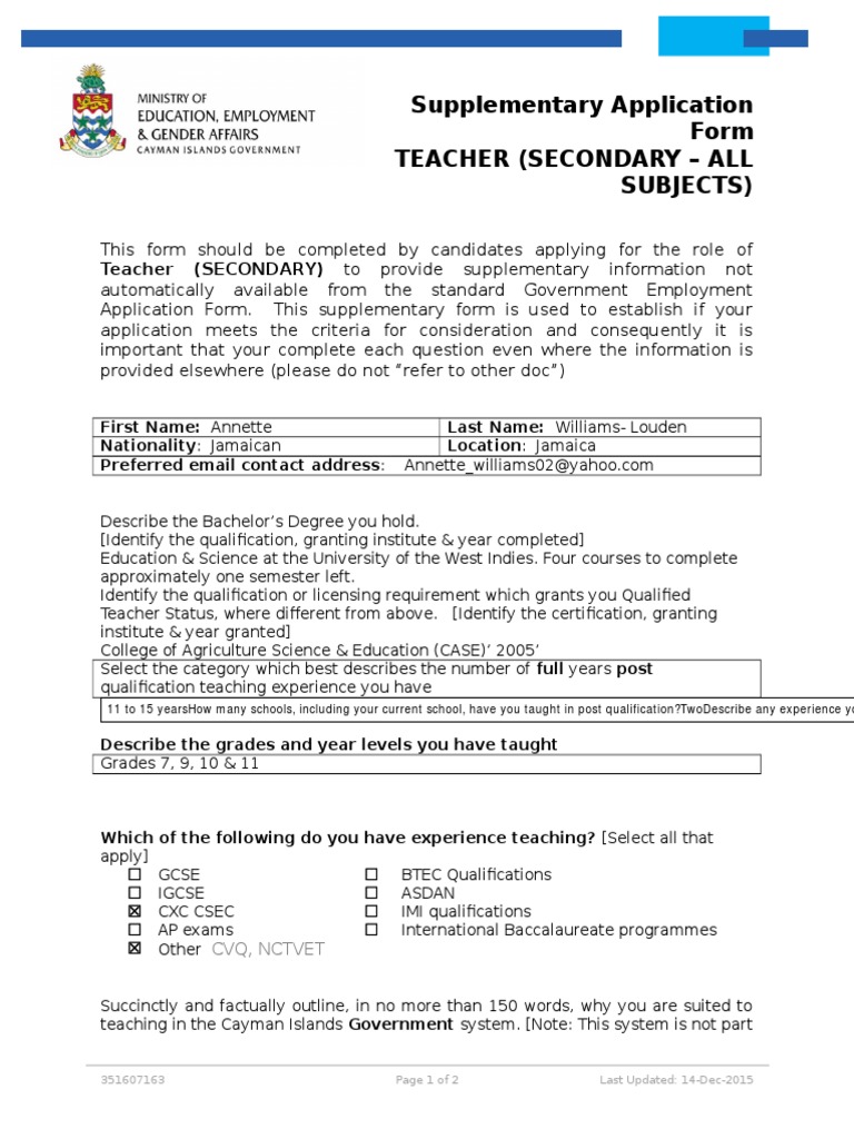 Supplementary Application Form | PDF