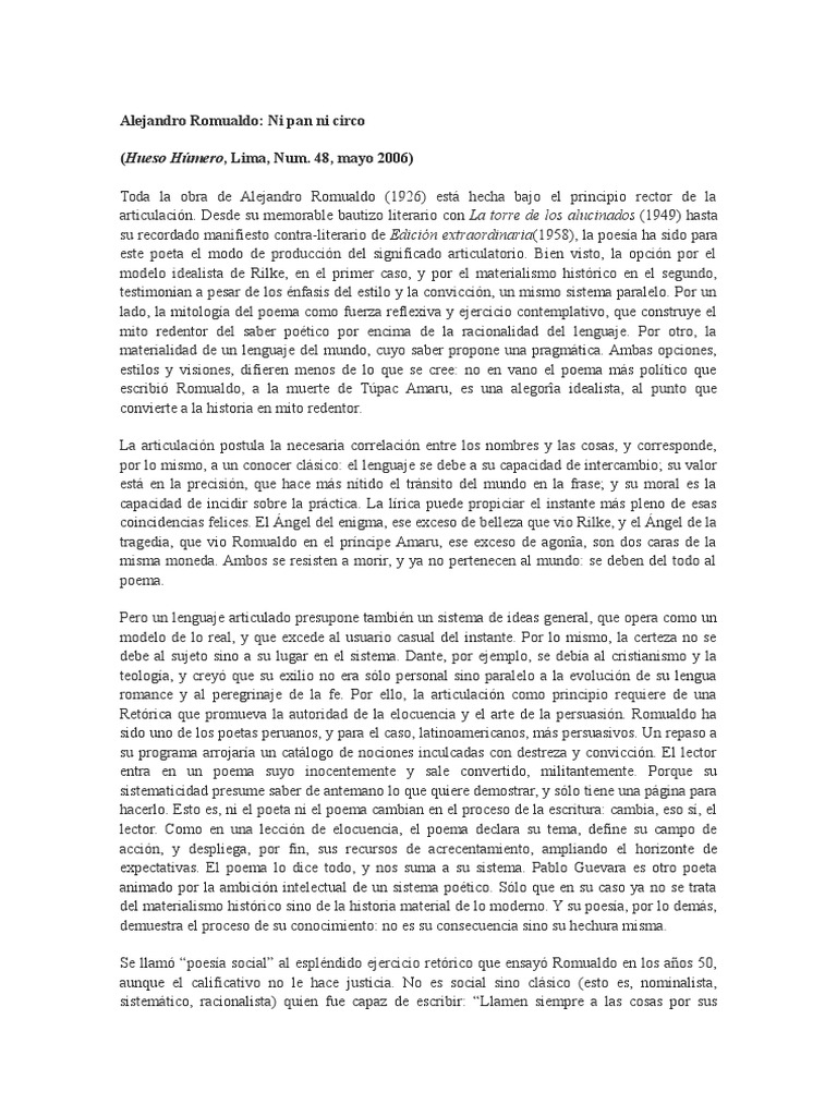 Alejandro Romualdo Ni Pan Ni Circo Julio Ortega | PDF | Poesía | Verdad