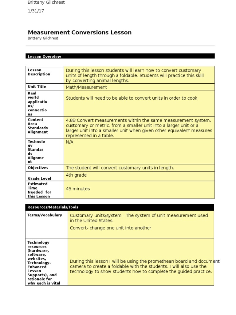 Customary Unit Conversion for 4th Grade | PDF | Differentiated ...