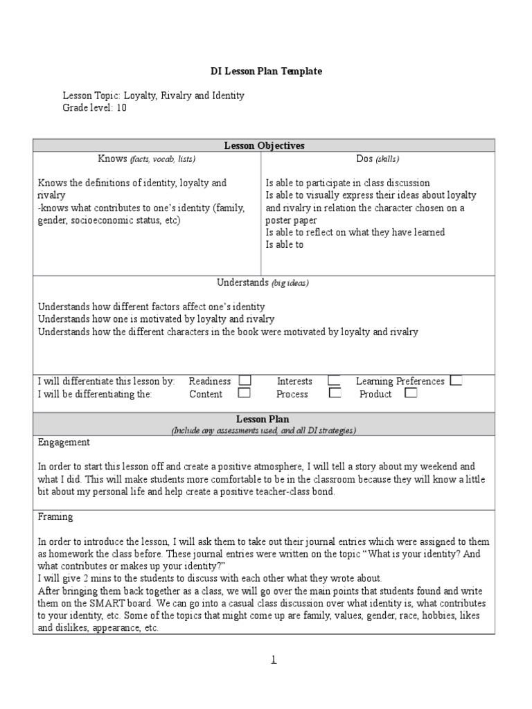 DI Lesson Plan Template: (Facts, Vocab, Lists) (Skills) | PDF | Lesson ...