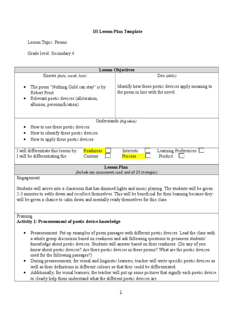 DI Lesson Plan Template: (Facts, Vocab, Lists) (Skills) | PDF | Lesson ...