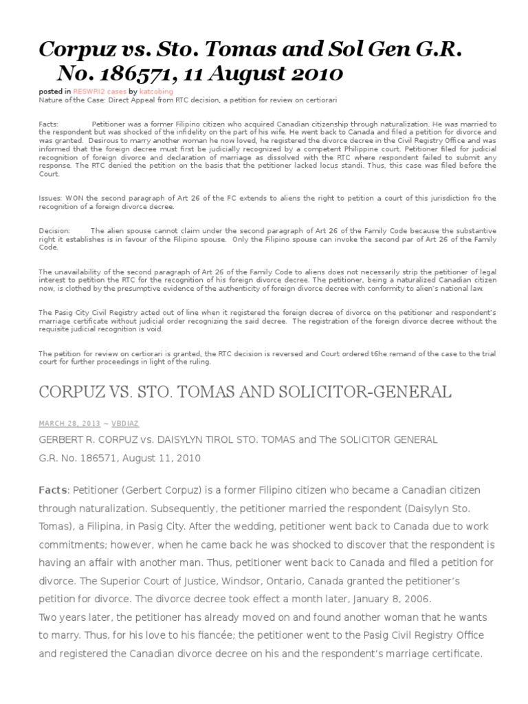 GR 186571, 154380 Digest | PDF | Divorce | Naturalization