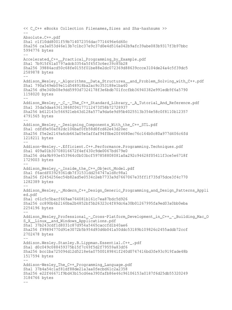 C/C++ eBooks: Filenames & Hashes | PDF | Computer File | Algorithms And Data Structures