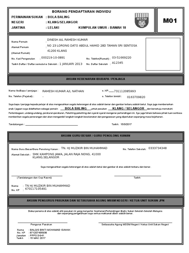Borang M01 Contoh | PDF