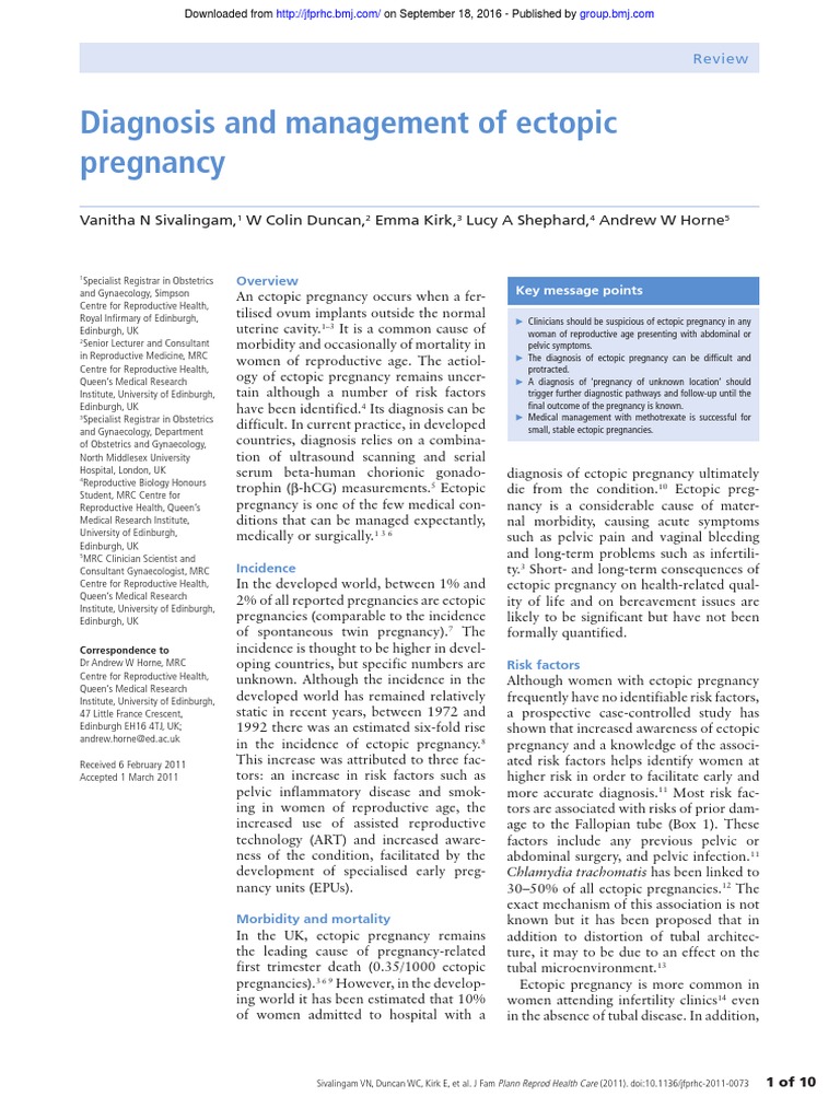 Diagnosis and Management of Ectopic | PDF | Birth Control | Pregnancy