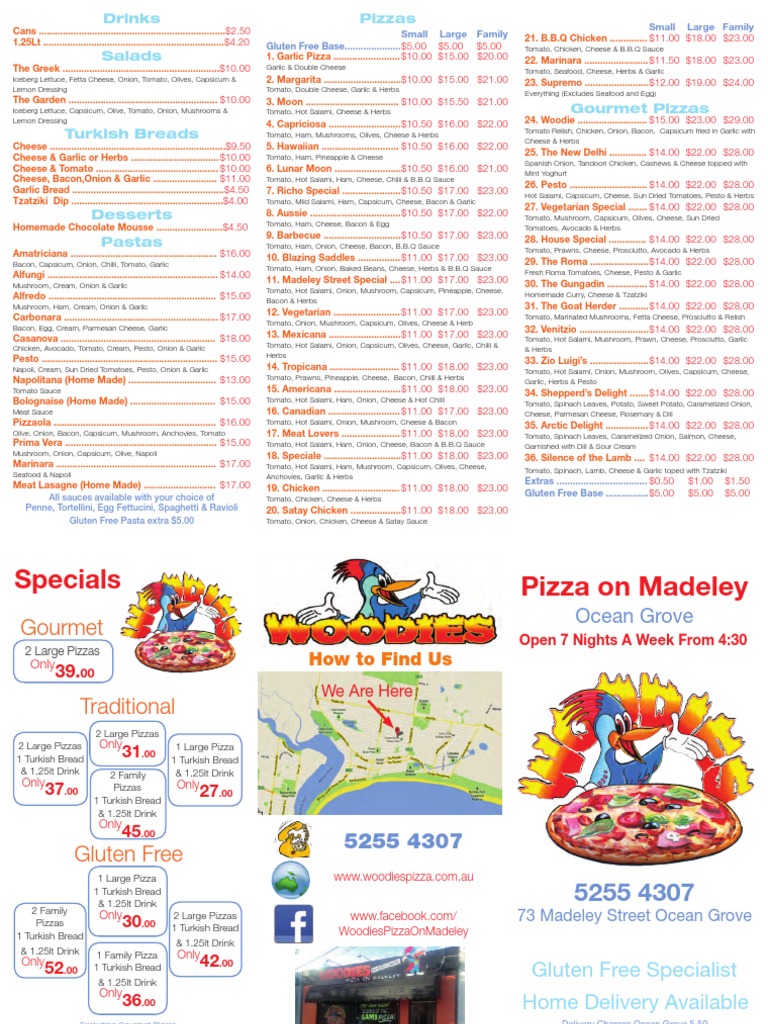 Woodies Pizza Menu April 2017 | PDF | Tomato Sauce | Salad
