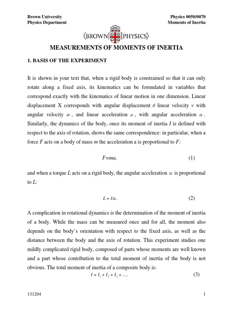 Measurements of Moments of Inertia: 1. Basis of The Experiment | PDF | Rotation Around A Fixed ...