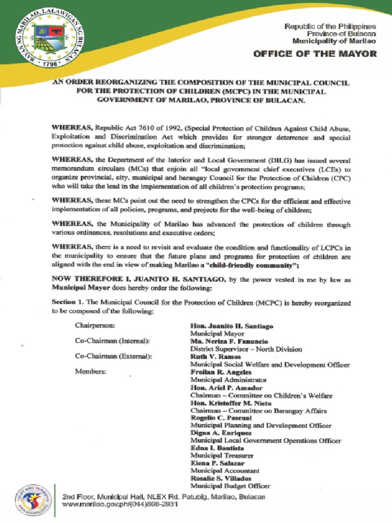 Executive Order MCPC Marilao, Bulacan | PDF
