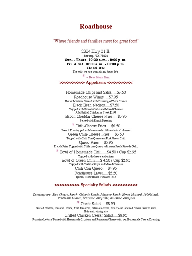 Roadhouse: "Where Friends and Families Meet For Great Food" | PDF ...