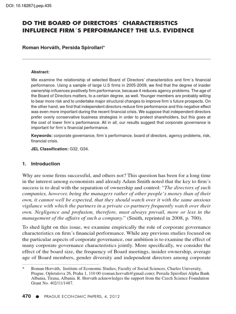 Do The Board of Directors Characteristics Influence Firm S Performance? The U.S. Evidence ...