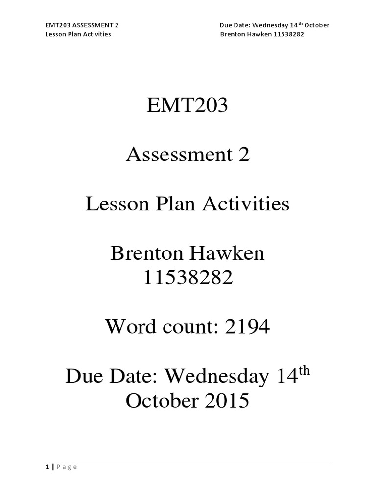 Emt203 Assessment 2 | PDF | Educational Technology | Lesson Plan