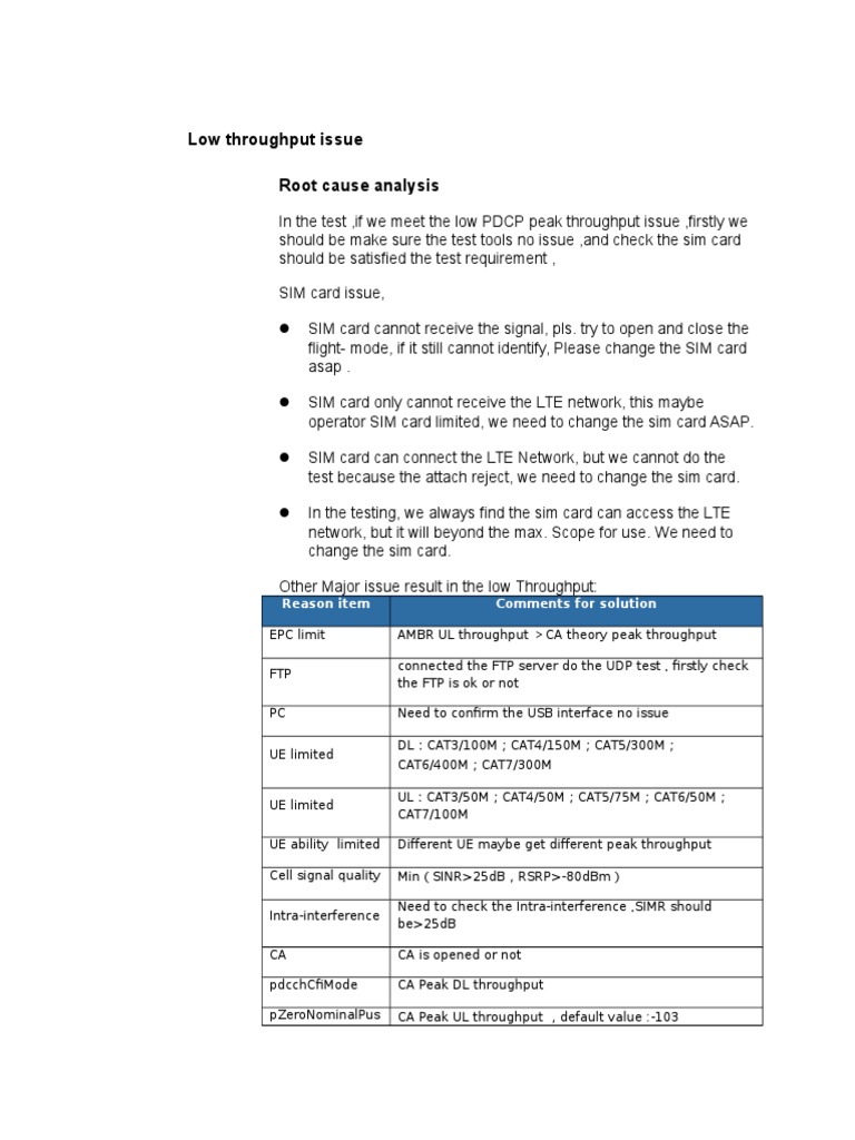 Low Throughput Root Cause Analysis Pdf