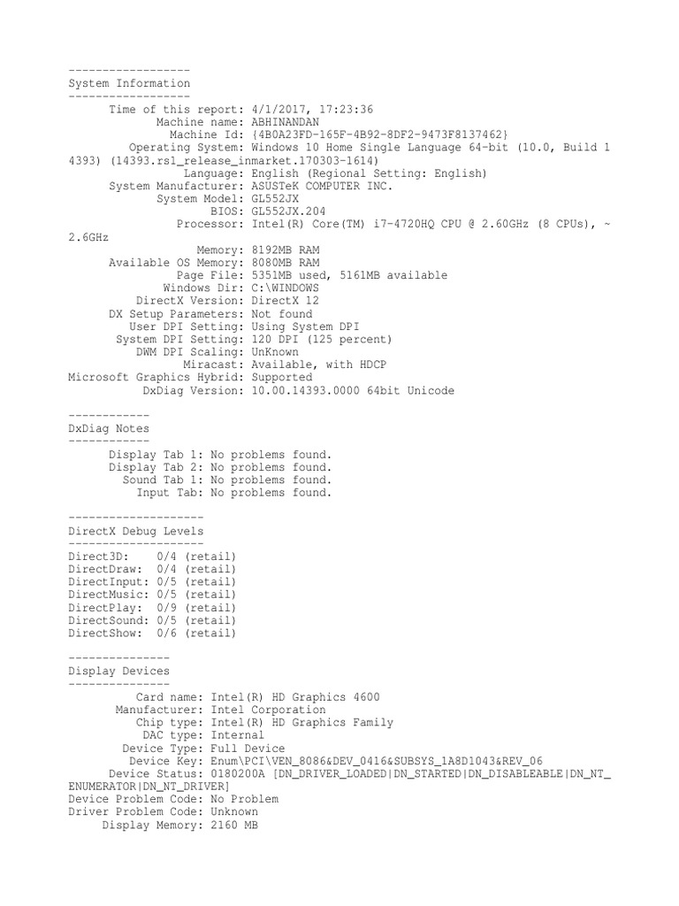 DX Diag | PDF | Device Driver | Codec