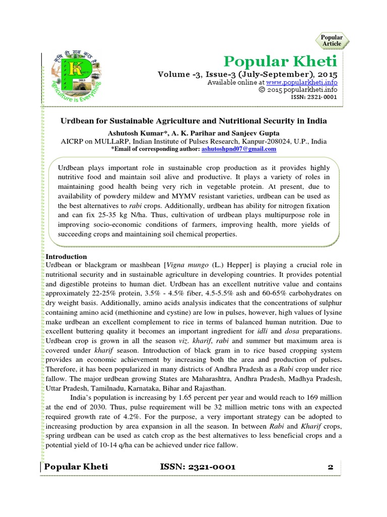 Popular Kheti: Urdbean For Sustainable Agriculture and Nutritional ...