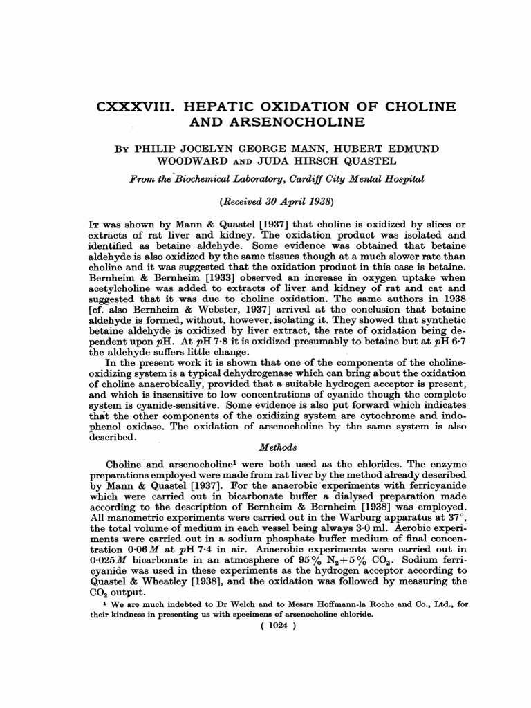 #Hepatic Oxidation of Choline and Arsenocholine - NCBI 9p | PDF ...