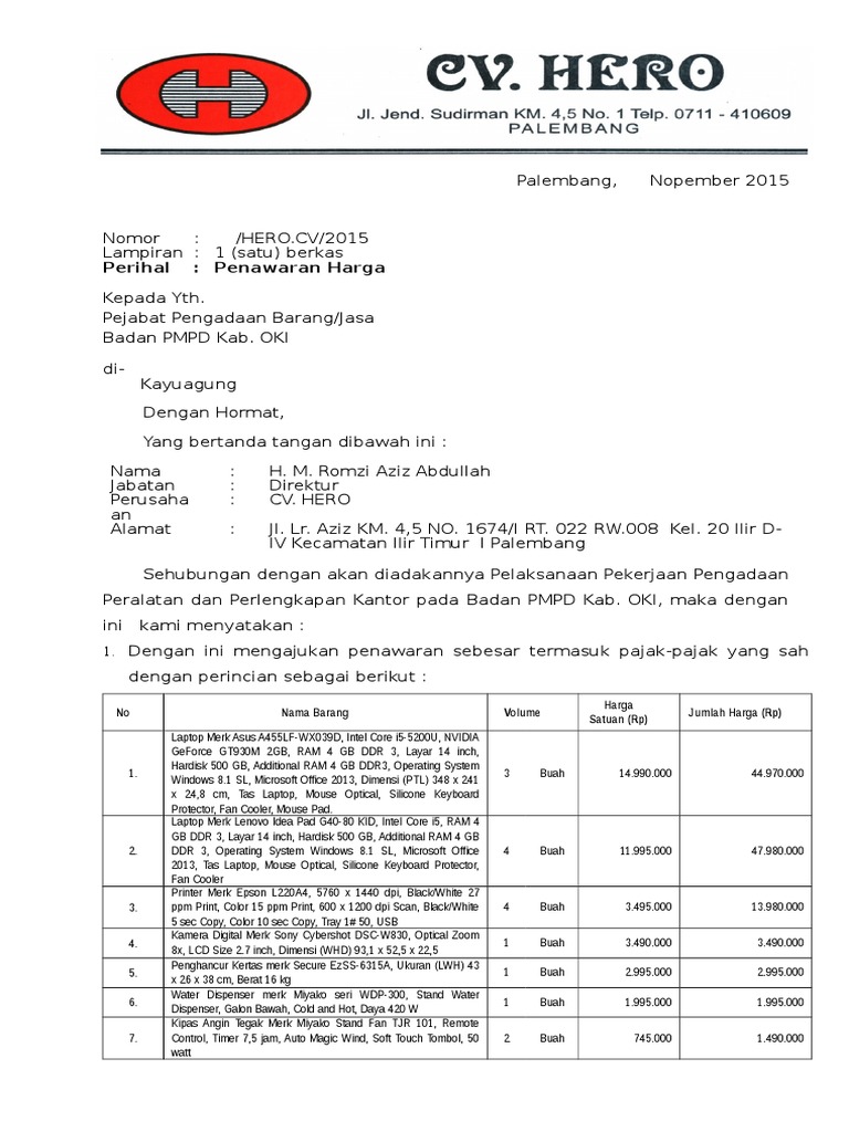 Penawaran Dari Cv. Hero Siap Print | PDF