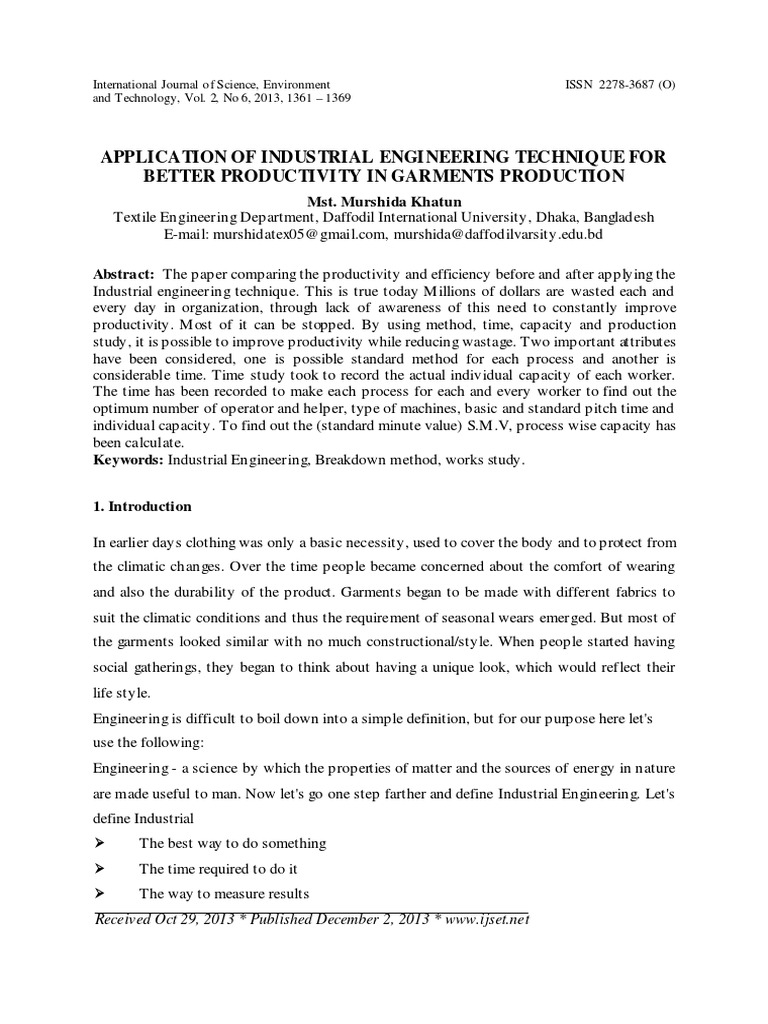 Ijset 26 PDF | Download Free PDF | Industrial Engineering | Clothing