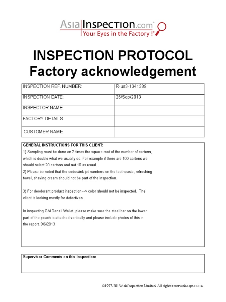Inspection Protocol ComplementR Us3 1341389 - 1 | PDF