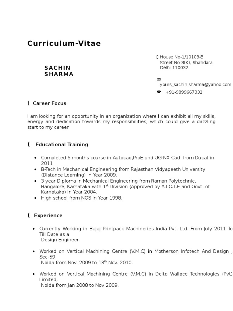 Curriculum-Vitae: Sachin Sharma | PDF