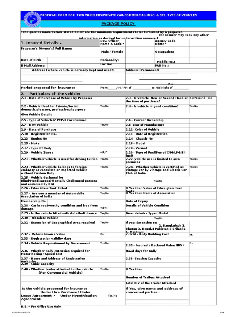 Insured Details:-: Package Policy | PDF | Driver's License | Insurance