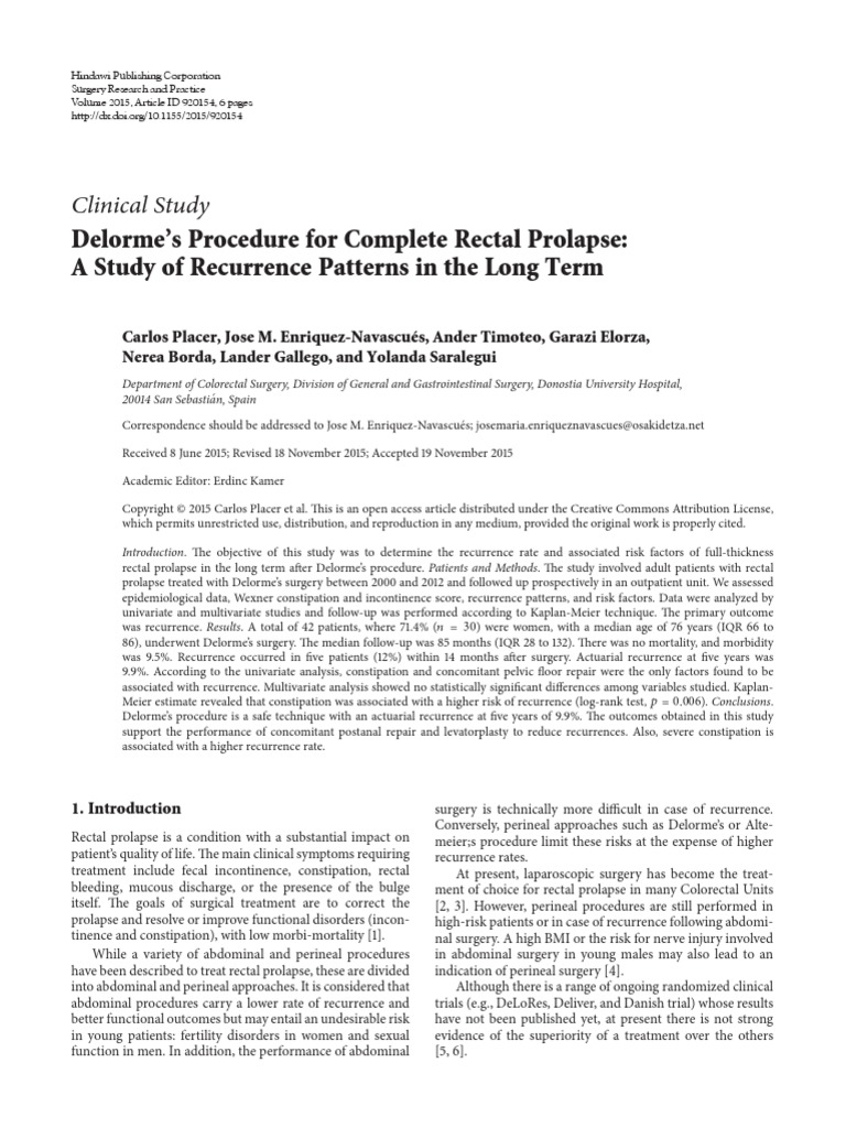 Clinical Study: Delorme's Procedure For Complete Rectal Prolapse: A ...