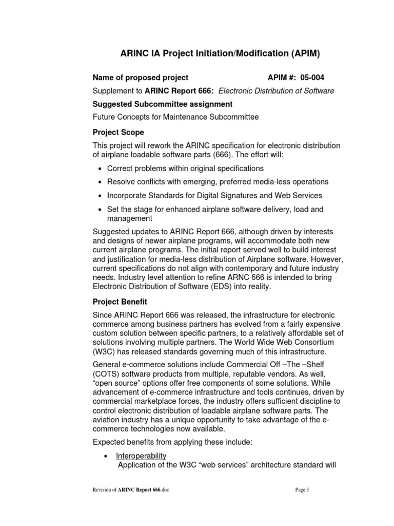 ARINC IA Project Initiation/Modification (APIM) | PDF | Xml | Xml Schema