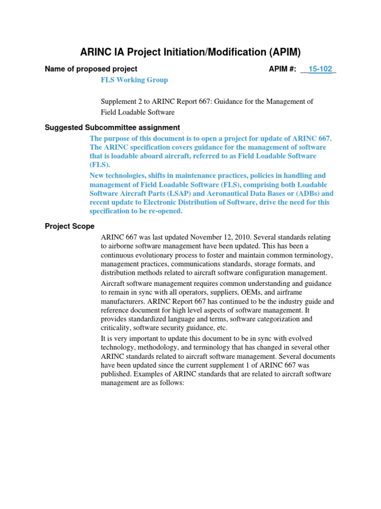 ARINC IA Project Initiation/Modification (APIM) | PDF | Specification ...