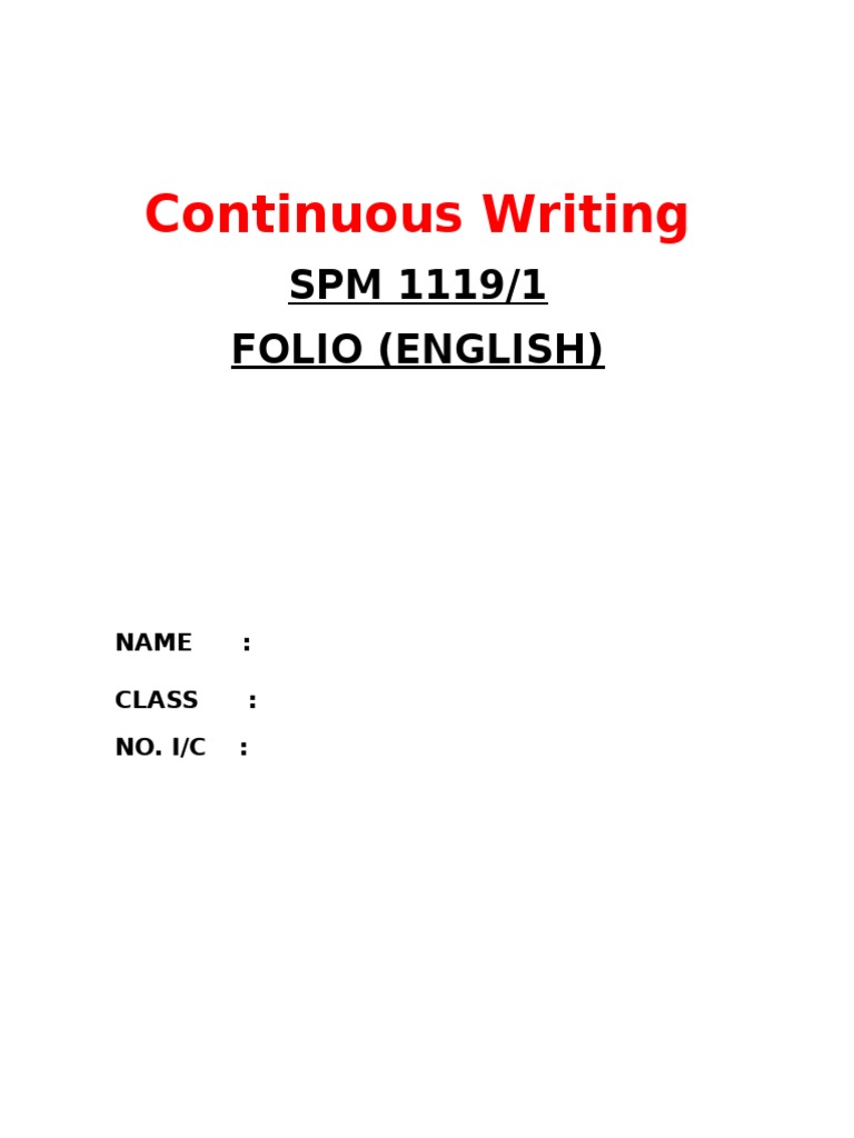 Continuous Writing: SPM 1119/1 Folio (English) | PDF | Chef | Happiness