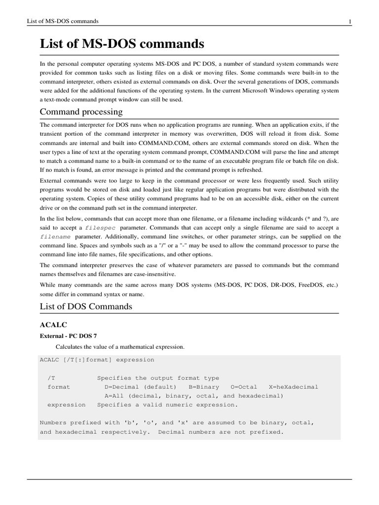 List of Ms Dos Commands PDF | PDF | Dos | Command Line Interface