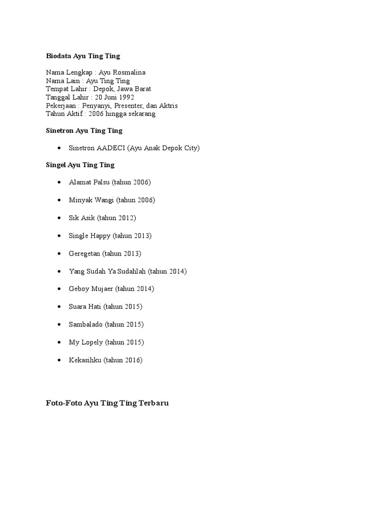 Biodata Ayu Ting Ting | PDF