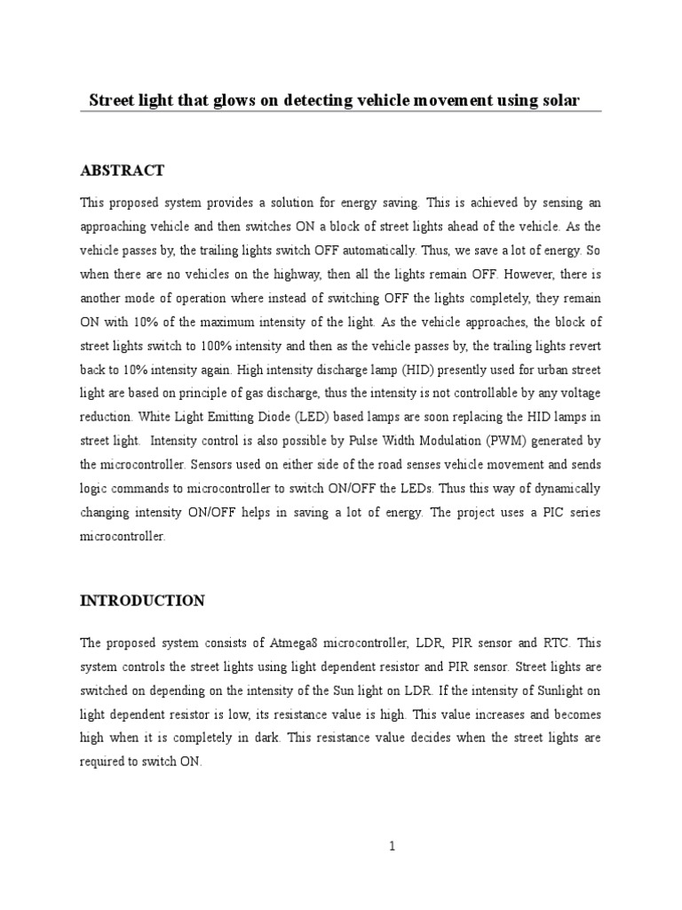 Street Light That Glows On Detecting Vehicle Movement Using Solar Pdf Street Light Light 