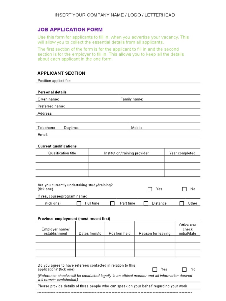 Job Application Form Template | PDF | Government Information | Social ...