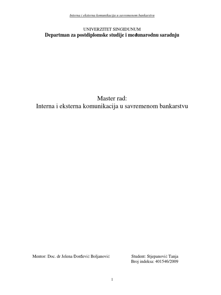 MR - Interna I Eksterna Komunikacija U Savremenom Bankarstvu | PDF
