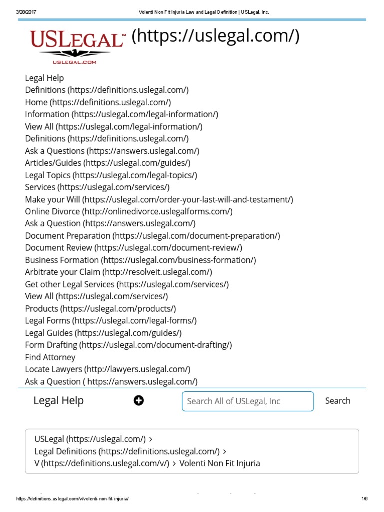 Volenti Non Fit Injuria Law and Legal Definition - USLegal, Inc | PDF ...