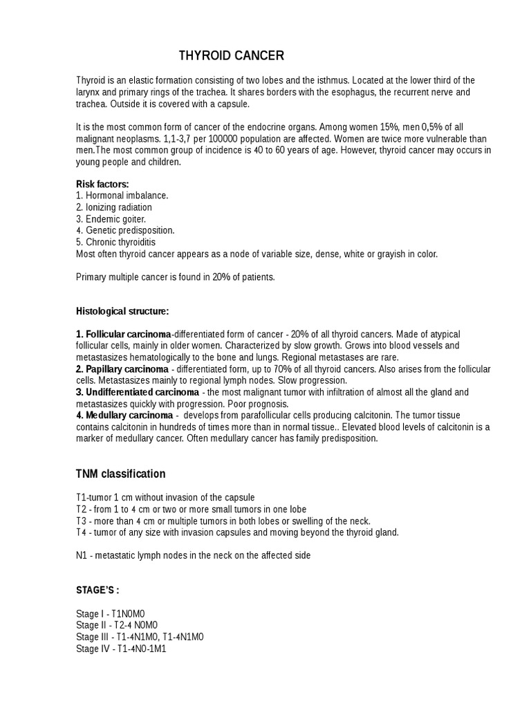 Thyroid Cancer: TNM Classification | Download Free PDF | Thyroid | Cancer