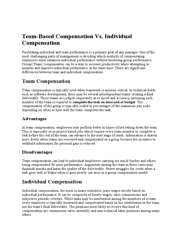 Team-Based Compensation vs. Individual Compensation | PDF | Employment ...