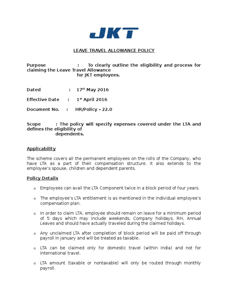HR - 22 - Leave Travel Allowance Policy | PDF | Payroll | Employment